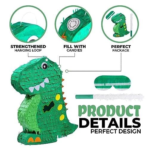 Dinosaur Pinata Bundle With A Blindfold And Bat (17X13X4 Inches ...
