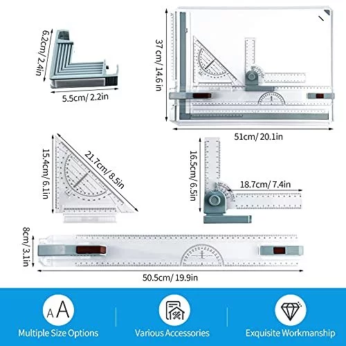 A3 Portable Drawing Board, Multi-Function Metric Drafting Table with ...