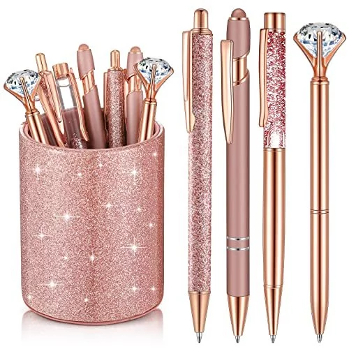 Sabary 8 Pcs Ballpoint Pens With Pen Holder For Desk Metal Crystal Diamond Pen Glitter Pencil Holder Fancy Pens Black Ink Bling Desk Organizer For Wo Imported Products from USA iBhejo