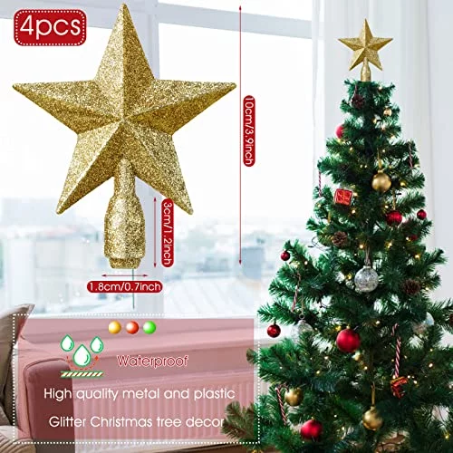 4 Pcs 4 Inches Glitter Star Christmas Tree Topper Mini Christmas Star ...