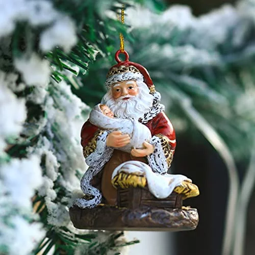 VALICLUD Sitting Santa with Baby Jesus and Lamb Figure Kneeling Santa ...