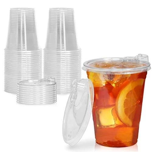 [50 Pack] Disposable Strawless Plastic Cups with Lids - 16 Oz Clear ...