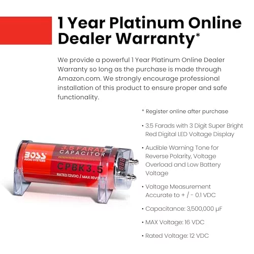 BOSS Audio Systems CPBK3.5 Car Capacitor - 3.5 Farad, Energy Storage ...