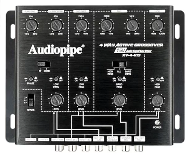 Audiopipe 4-Way Active Crossover XV-4-V15 Multiplier Switch Compact ...