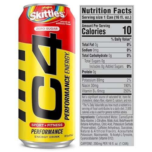 Cellucor C4 Performance Energy Drink Skittles Zero Sugar Carbonated ...
