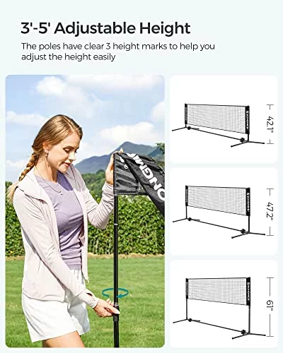 SONGMICS 10 ft Badminton Net Height Adjustable Volleyball Net ...