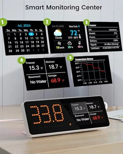 WiFi Freezer Thermometer Alarm with Digital Monitor Hub App and Email ...