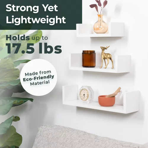 Greenco Set Of 3 Floating U Shelves, Easy-To-Assemble Floating Wall ...