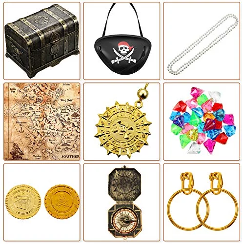 89 Pieces Pirate Treasure Chest Toy Kit Vintage Pirate Treasure Chest ...