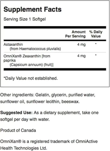 Swanson Astaxanthin & Zeaxanthin Eye Vision Brain Skin Health ...