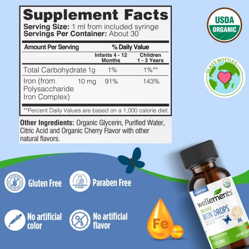 Wellements Organic Iron Drops For Babies | Essential Liquid Iron ...