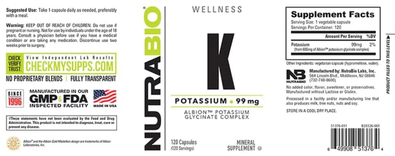Nutrabio Potassium Complex, Potassium Supplement For Healthy Heart ...