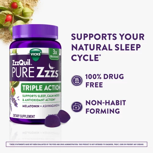Zzzquil Pure Zzzs Triple Action, 6Mg Melatonin Gummies, 3X Sleep Aid ...