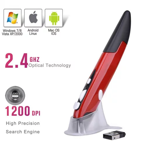 lychee Wireless Optical Pocket Pen Mouse, 2.4GHZ USB Wireless Optical ...
