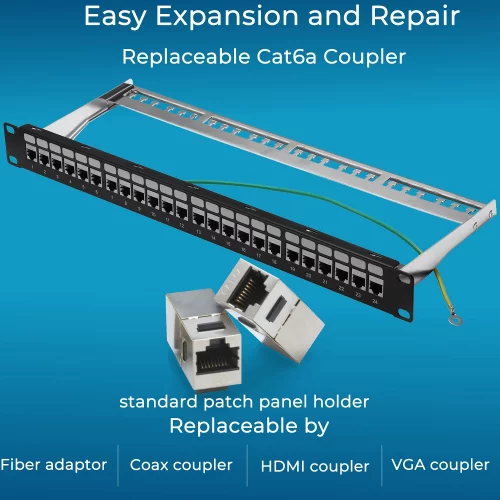 Rapink Patch Panel 24 Port Cat6A with Inline Keystone 10G Support ...