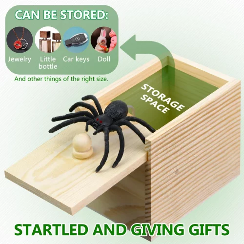 Parnixs Rubber Spider Prank Box, Handcrafted Wooden Spider Money ...