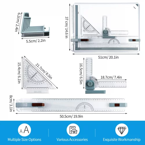 A3 Portable Drawing Board, Multi-Function Metric Drafting Table with ...