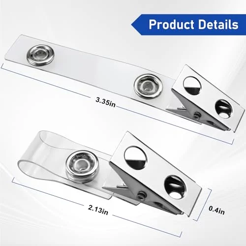 100Pcs Premium Metal Badge Clips With Clear Pvc Straps For Id Cards ...