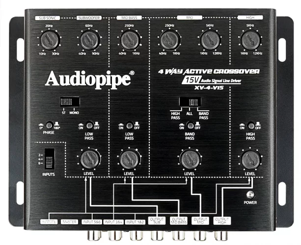 Audiopipe 4-Way Active Crossover XV-4-V15, Multiplier Switch, Compact ...