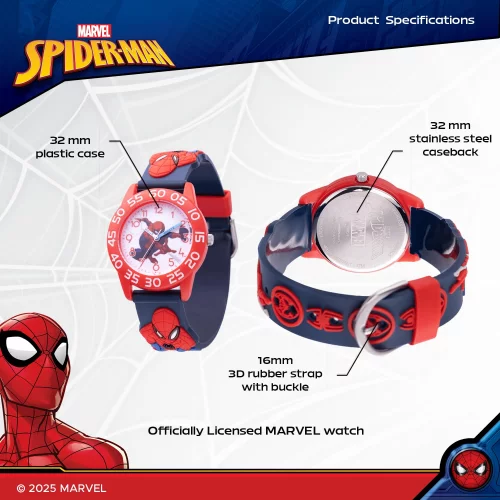 Marvel Spider-Man Kids Plastic Time Teacher Analog Quartz 3D Strap Watch
