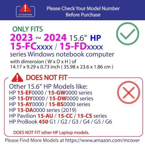 mCover Case Compatible ONLY for 2023-2024 15.6-inch HP Laptop 15-FCxxxx ...