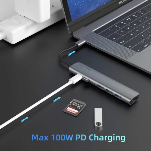 WALNEW USB C Hub with 4k HDMI,100W Power Delivery,SD/TF Reader,USB 3.0 ...