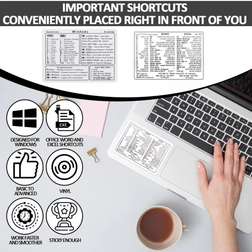 2pcs Windows Shortcut Sticker, Excel Cheat Sheet, Shortcut Stickers for ...