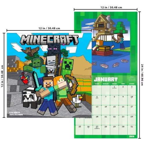 Minecraft Calendar 2026 - Deluxe 2026 Minecraft Creeper and Enderman ...