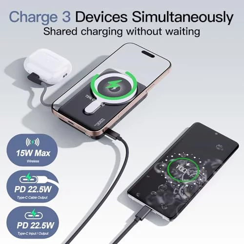 2025 Updated M3 Ultra Slim 0.4'' Wireless Power Bank, 12800mAh Magnetic ...