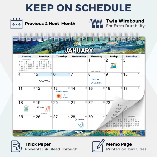 CRANBURY Small Standing Desk Calendar 2026, 8x6" Flip Stand Up Calendar ...