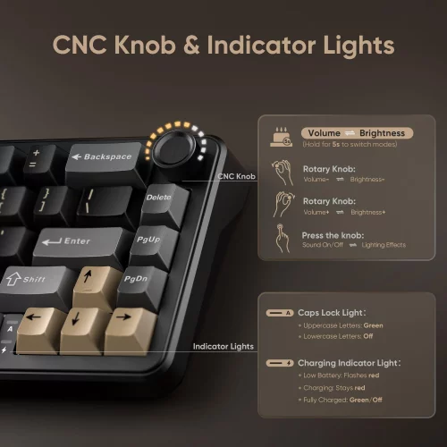 RedThunder K65 Wireless Mechanical Keyboard, CNC Knob, Tri-Mode BT5.0/2 ...